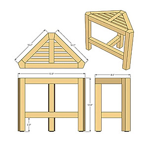 SPATEAK Asta Biro Solid Teak Shower/Bath/Spa Corner Foot Stool, Bath Corner Side Table, Fully Assembled, Collection, TB-008