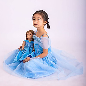 Mikyra Girls and Doll Matching Cinderella Princess-Dress - Cinderella Princess Girl Dress with Matching 18 Inch Doll Dress (Cinderella, 9-10 Years)