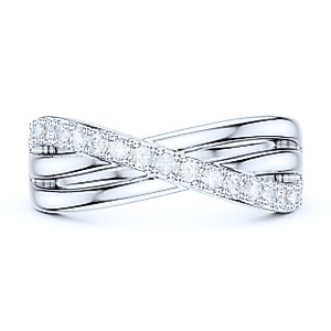 PRSTANI Sterling Silver X Shape One Row Simulated Round Brilliant Cut Diamonds Cross Two Split Shanks Wedding Ring (9)