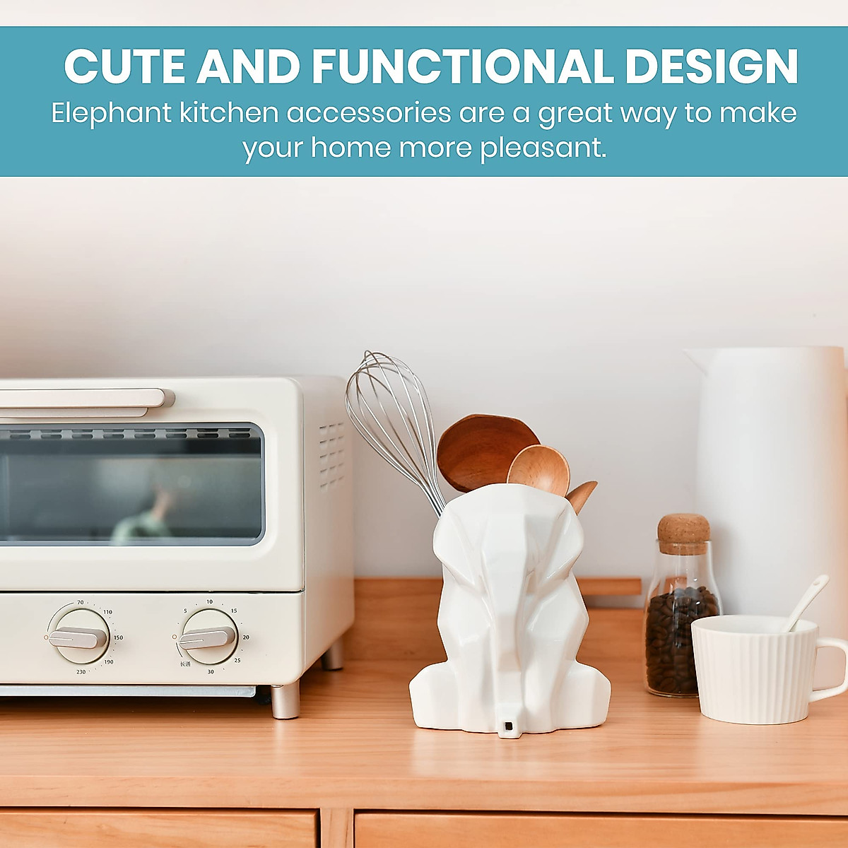 LUMI Large Ceramic Kitchen Utensil Holder For Countertop 6.3x5.2x4.2 Inches With Drainage - Stable Cooking Utensil Organizer For Kitchen and Farmhouse Decor-Gift for Christmas