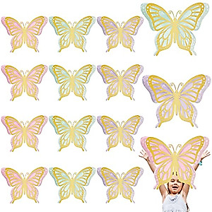 Estune 15 Pcs 3D Large Butterfly Wall Decor Gold Butterfly Decorations Paper Butterfly Wall Stickers for Girls Kids Birthday Wedding Baby Shower Party Nursery Room Classroom Bedroom Decor 2 Size