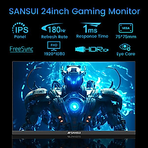 SANSUI 24 Inch Gaming Monitor 180Hz, DP 1.4 & HDMI 2.0 Ports IPS Panel High Refresh Rate Computer Monitor, Racing FPS RTS Modes, 1ms Response Time 110% sRGB (ES-G24F4, HDMI Cable Included)