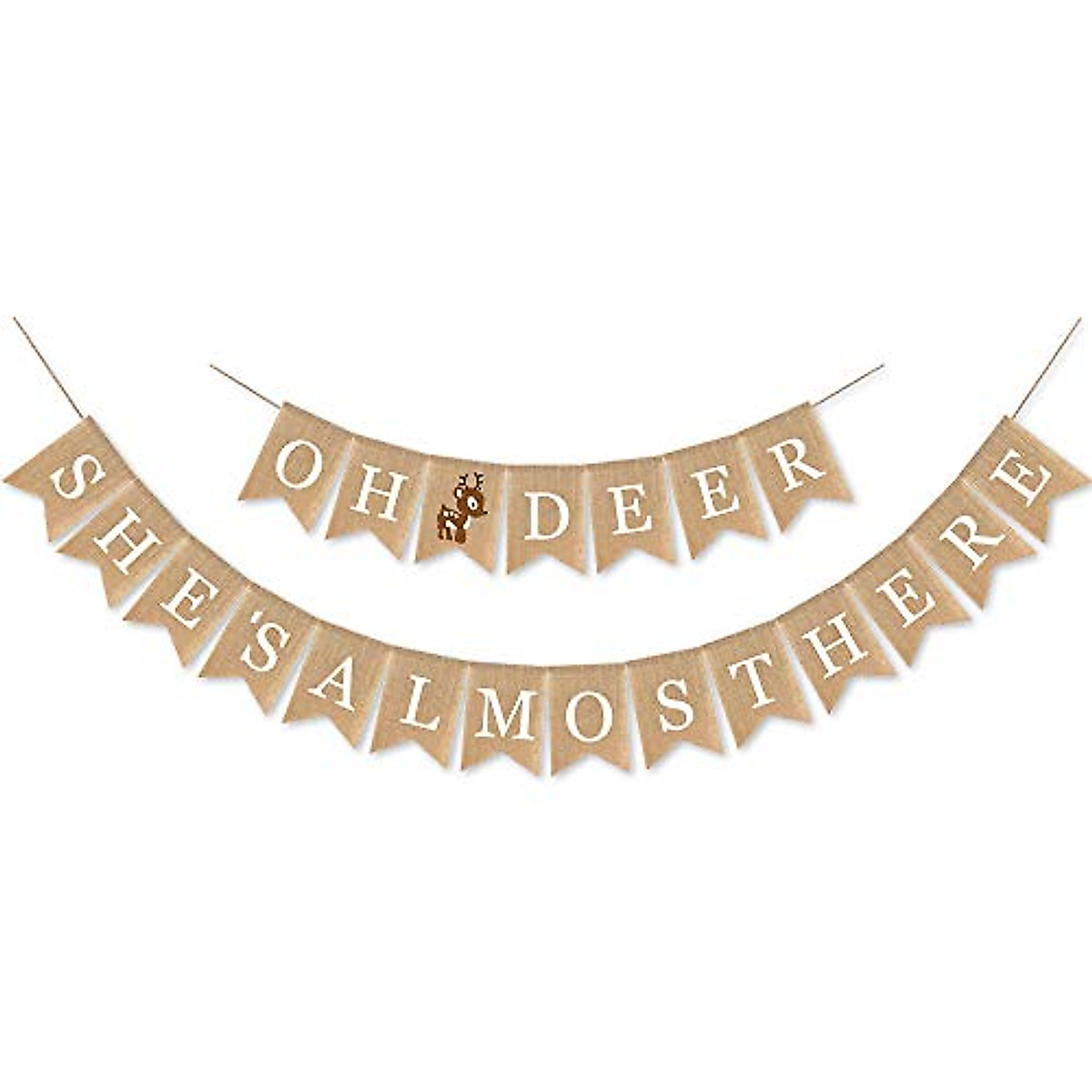 SWYOUN Burlap Oh Deer She's Almost Here Banner Mantel Fireplace Supplies Girl Woodland Baby Shower Garland Decoration