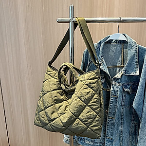Lushandy Quilted Tote Bag for Women Shoulder Messenger Bags Puffer Crossbody bags Padding Large Cotton Handbags