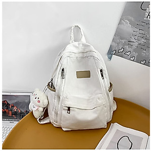 CHERSE Aesthetic Kawaii Backpack to school large capacity Lovely Aesthetic Student canvas Bookbags with accessories (White)