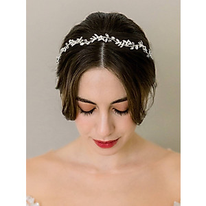 SWEETV Rhinestones Bridal Headband Silver Crystal Wedding Headpieces for Brides Hair Pieces for Bridesmaid Flower Girl Hair Accessories
