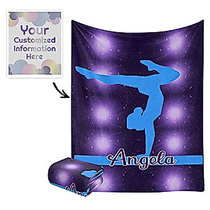 XOZOTY Personalized Girl Gymnastic Purple Throw Blankets with Name Custom Fleece Blanket Tapestry for Sofa Bed Wedding Gifts 50x60inch
