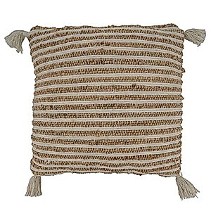 SARO LIFESTYLE Striped Tassel Throw Pillow with Poly Filling, White, 20"