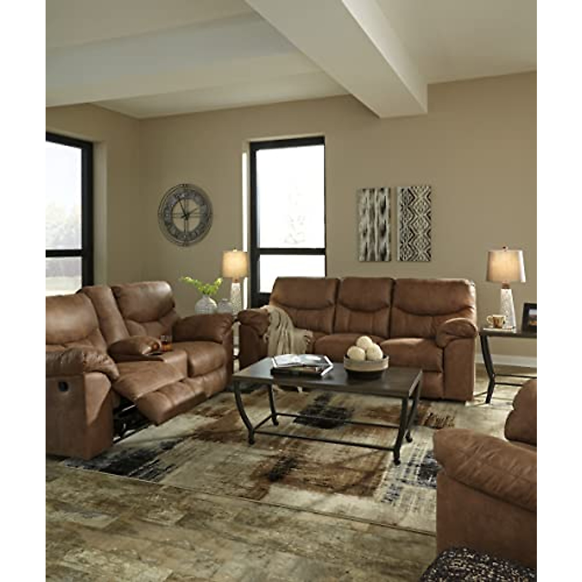Signature Design by Ashley Boxberg Oversized Faux Leather Manual Pull Tab Reclining Sofa, Brown