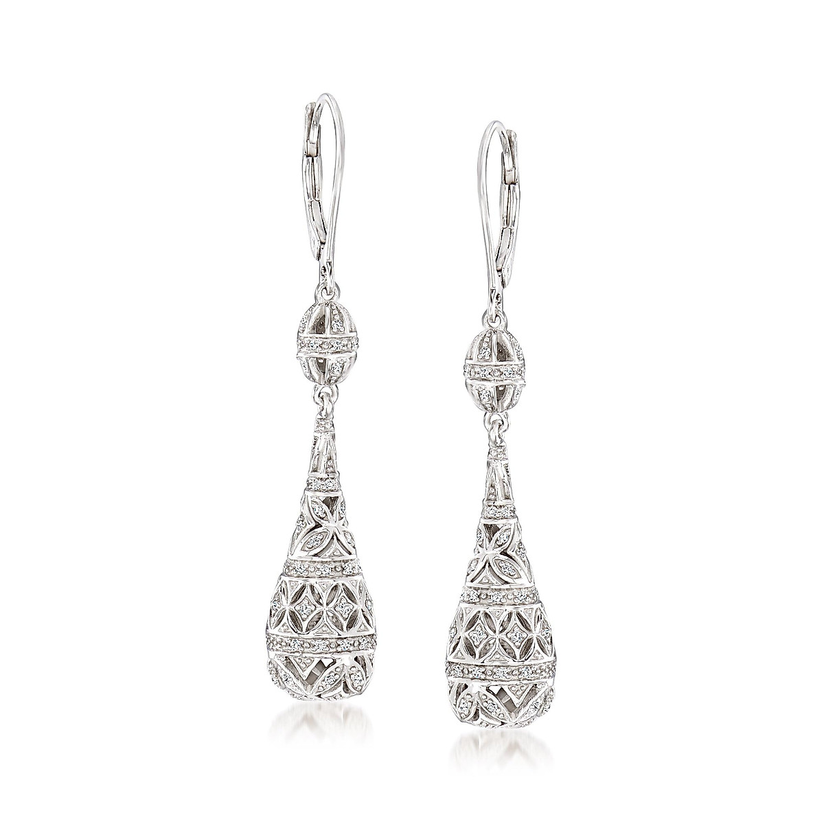 Ross-Simons 0.20 ct. t.w. Diamond Teardrop Earrings in Sterling Silver