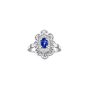 Rylos Sterling Silver Floral Designer Ring with 6x4 MM Oval Blue Star Sapphire Gemstone & Sparkling Diamonds - Birthstone Jewelry for Women -Size 7