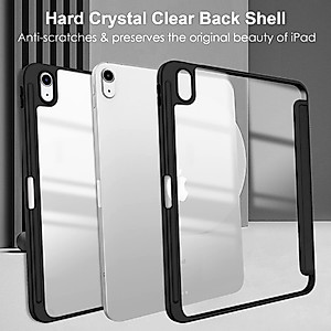 iCatchy for iPad 10th Generation Case (10.9 Inch 2022) Ultra Slim Hard Back Clear Cover With Tri-fold Stand (Black)
