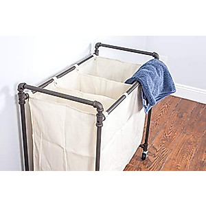 Real Home Innovations 028-28003 Modern Industrial Style 3 Section Laundry Sorter, 33.24” W x 17.10” D x 30.50”H, Satin Pewter