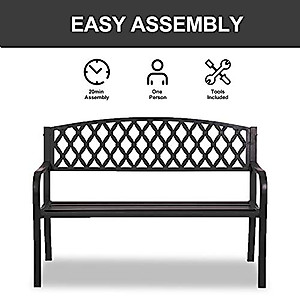 Patio Bench Outdoor Bench Garden Bench Park Yard Furniture 400 lbs Durable Cast Iron Metal Outdoor Seating for Yard Porch Lawn Deck Entryway Backyard, Black