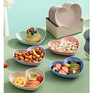 Golandstar 10pcs Heart Shaped Dinner Plates Dinnerware Dishes Set 6 Inch Food Plate Saucers Tray Fruits Snack Bowls BPA Free (Pink)