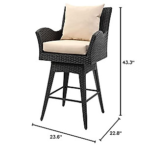 Safavieh PAT2515A Collection Hayes Black and Beige Outdoor Wicker Swivel Armed Counter Stool