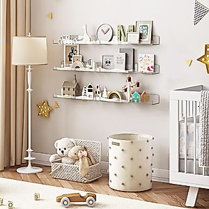 Fixwal Vinyl Record Wall Mount Shelves, 6 Pack 12in Wavy Vinyl Holder for Album Record Storage & Display, Clear Acrylic Floating Shelves for Wall Decor, Kids Bookshelf