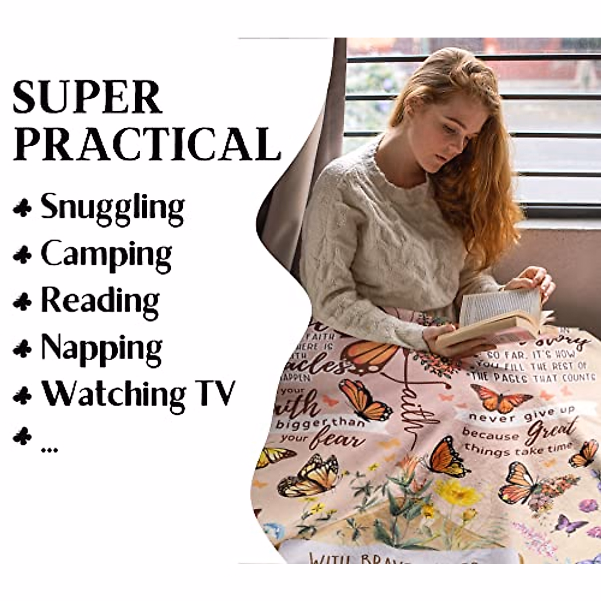 InnoBeta Butterfly Gifts for Women, Girls - Inspirational Butterfly Themed Gifts for Adult - Butterfly Blanket for Birthday, Christmas - Butterfly Faith - Flannel Fleece Plush Blanket - 50"x 65"