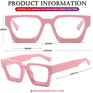 AIEYEZO Square Thick Frame Glasses for Women Men Fashion Blue Light Glasses Trendy Chic Computer Eyeglasses (Pink)