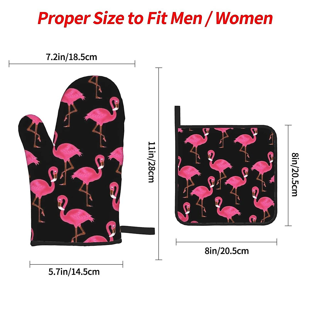 YILEQUAN Lovely Pink Flamingos Print Oven Mitts and Pot Holders Sets,Kitchen Oven Glove High Heat Resistant 500 Degree Oven Mitts and Potholder,Surface Safe for Baking, Cooking, BBQ,Pack of 4