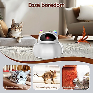 VIWIK 4 in 1 Cat Laser Toy Automatic, Interactive Cat Toys for Indoor Cats, Hide and Seek Kitten Wand Toy, USB Rechargeable Electronic Toys with Moving Feather, Cover for Bored Cats All Breeds