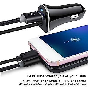 3.4A Car Charger Adapter for Samsung Galaxy S23/S22/S21 FE 5G/S20,A73 A53 A13 5G A72 A52 A32,Note 20/10, Google Pixel 7/6Pro/6/5/4,LG Stylo 6 5,Moto,G Fast,USB C Car Plug with 3ft Type C Charger Cable