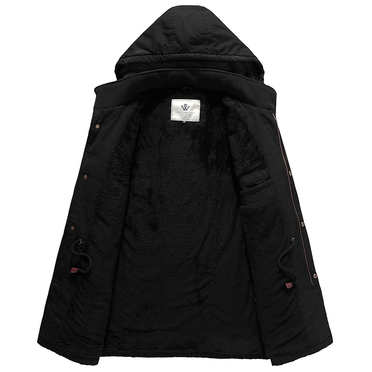 WenVen Men's Heavy Military Sherpa Lined Hooded Parka Jacket Winter Coat Black M