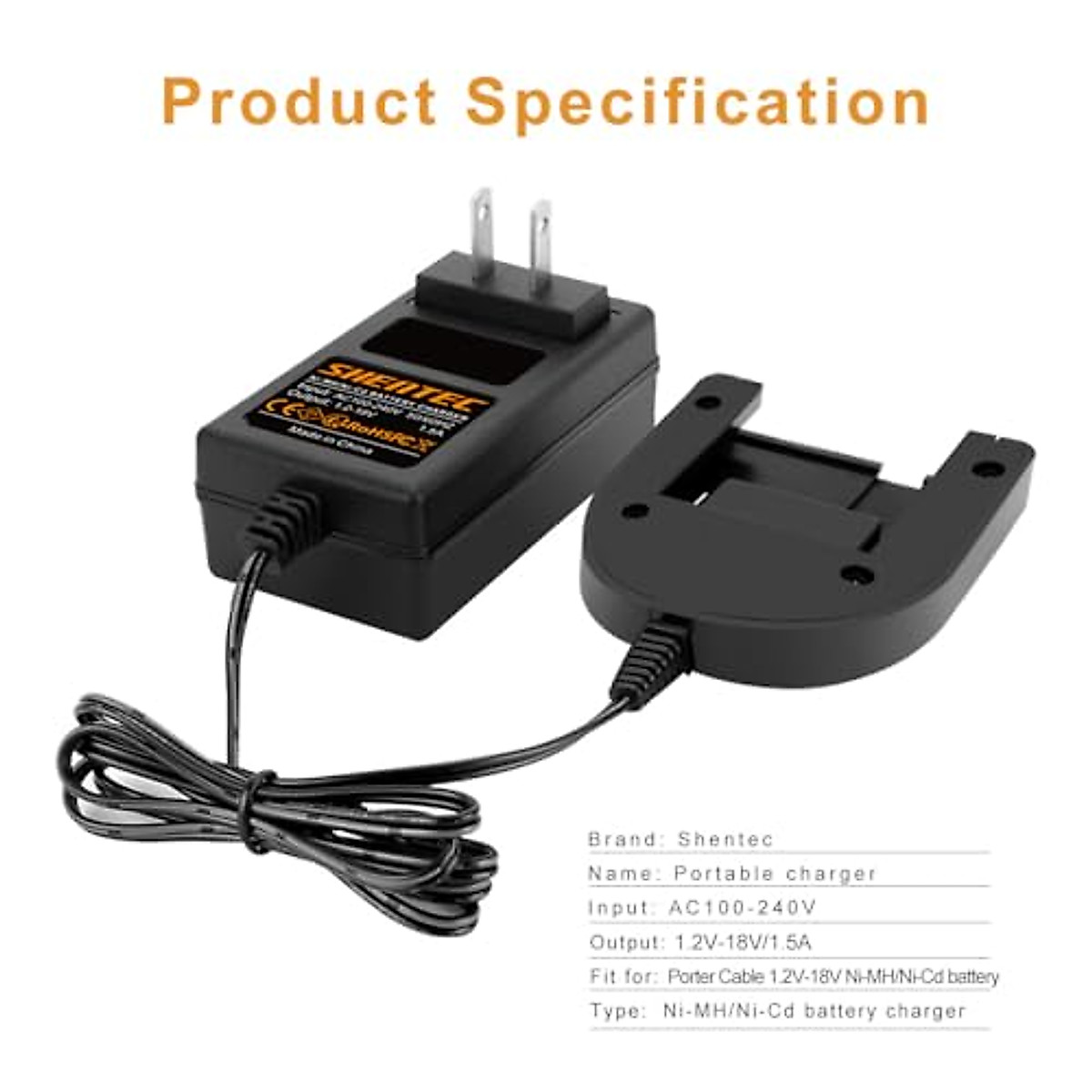 Shentec 1.2V-18V Porter Cable Ni-MH/Ni-Cd Charger Compatible with Porter Cable PC18B PCXMVC PCC489N Porter Cable Battery Slide-in Style (Not Fit for Li-ion Battery)
