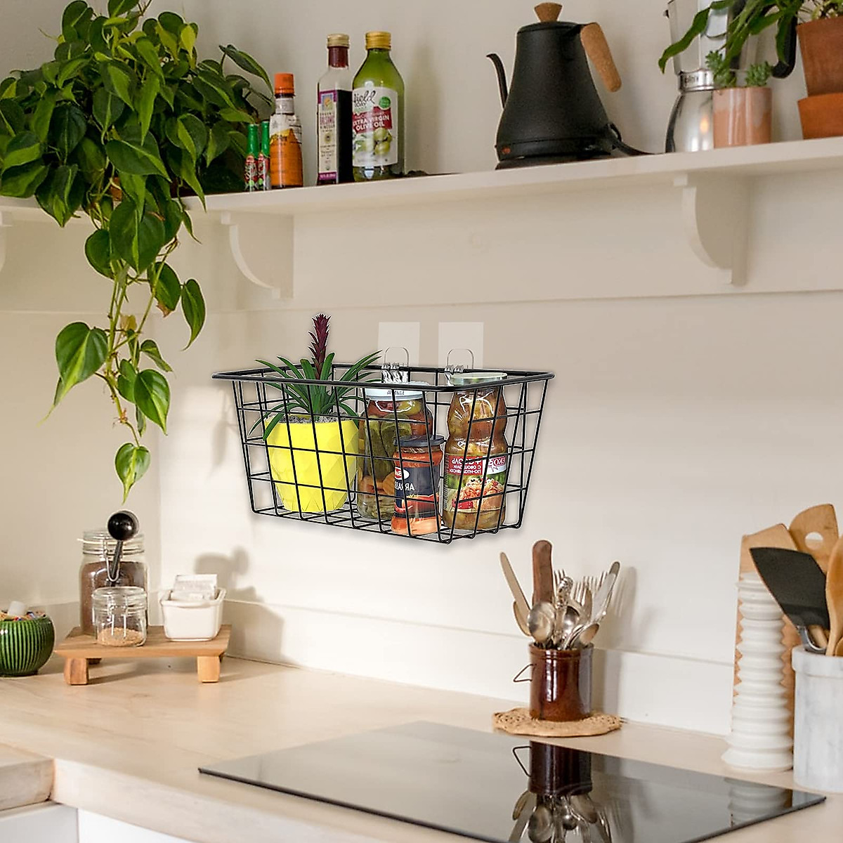 Panghuhu88 4Pcs Wall Wire Baskets Baskets Storage Baskets Hanging Wire Basket Cabinet Door Storage Metal Wall-Mounted Containers Metal Freezer Organizer bins For Kitchen,Pantry,Shelf