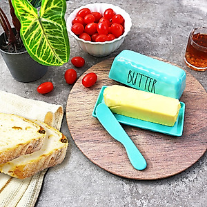 TP Butter Dish with Lid and Knife Polished Design Melamine Butter Keeper, Butter Holder with Cover, Butter Container Holds a Standard Stick of Butter, Dishwasher Safe (Teal)