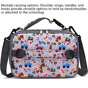 FlowFly Kids Lunch Bag, Durable Insulated School Lunch Box with Shoulder Strap and Bottle Holder, Water-resistant Thermal Small Lunch Cooler Tote for Teen Boys & Girls,Truck