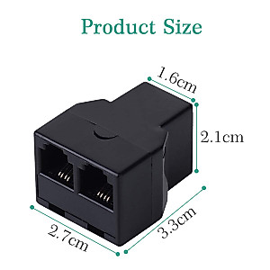 Phone Line Splitter,SHONCO Telephone Splitter, Phone Adapter Cable, with RJ11 6P4C Plugs, Suitable for Telephone, Fax Machine, 2 Pack Black