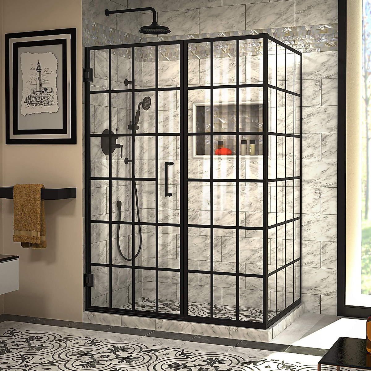 DreamLine Unidoor Toulon 34 in. D x 52 in. W x 72 in. H Frameless Hinged Shower Enclosure in Satin Black, SHEN-2434520-89