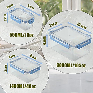 WHALEZZ 6 PCS Food Storage Containers with Lids (3 Lids & 3 Containers), Airtight Plastic Rectangle Container for Kitchen Storage Organization, Stackable Freezer Food Storage Container Set