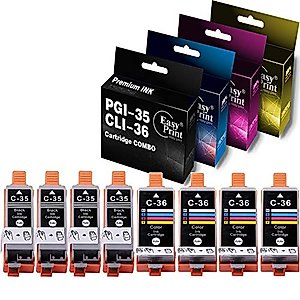 EASYPRINT (4 x Black with 4 x Tri Color) Compatible Ink Cartridges Replacement for Canon PGI-35 CLI-36 PGI35 CLI36 Used for PIXMA IP100B IP100 IP110 TR150 Series Printer, (8-Pack)