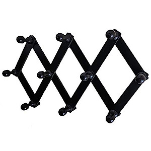 Jacq & Jürgen Expandable 10 Peg Wall Mount Storage Rack 100% Wooden & Black Color