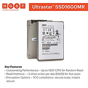 HGST Ultrastar SSD1600MR | HUSMR1616ASS200 | 0B31079 | 1.6TB SAS 12Gb/s 2.5" Inch MLC NAND | 130K / 30K IOPS random R/W | T10 End-To-End Data Protection | Enterprise Solid State Drive SSD