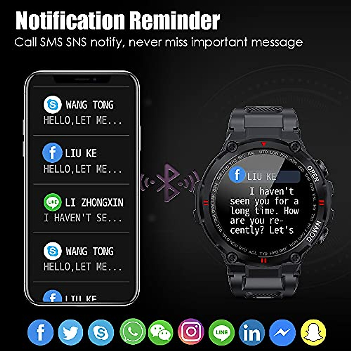 Military Smart Watch for Men Outdoor Waterproof Tactical Smartwatch Bluetooth Dail Calls Speaker 1.3'' HD Touch Screen Fitness Tracker Watch Compatible with iPhone Samsung