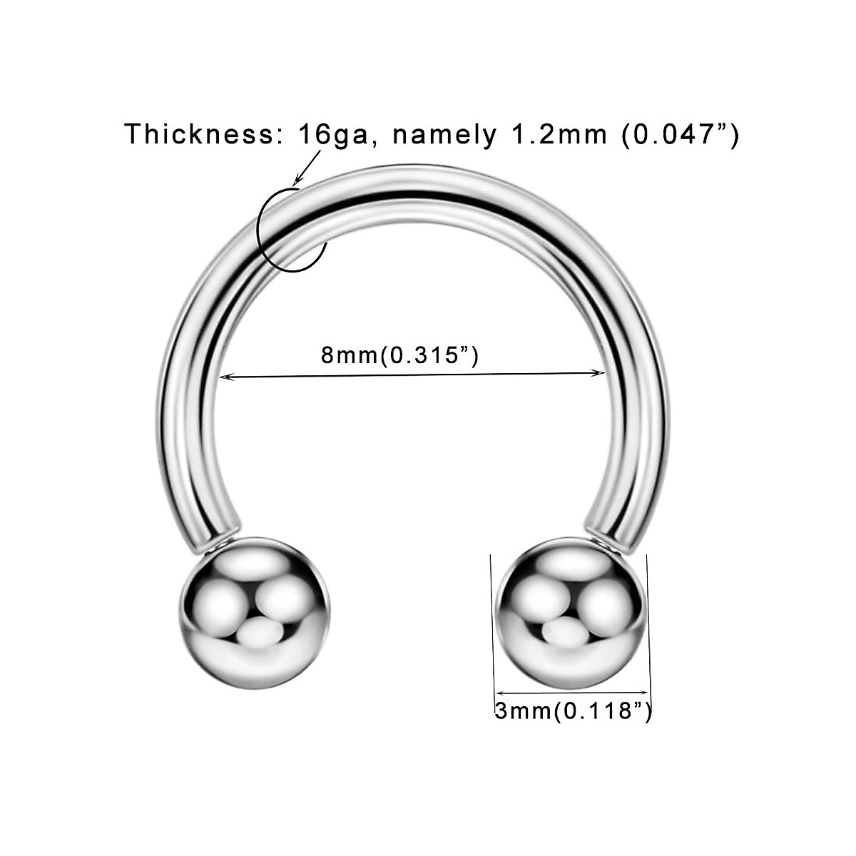316L Surgical Steel Septum Rings for Women Septum Jewelry 16g 8mm Ear Piercing Earrings Horseshoe Circular Barbell with Internally Threaded Balls 16 Gauge Piercing Jewelry for Daith Helix Tragus Lip
