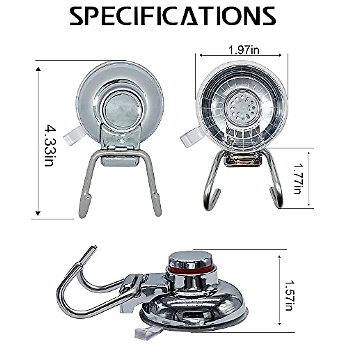 INSTAGOBO Suction Cup Hooks, Heavy Duty Suction Hooks for Shower Kitchen Glass Mirror Tile, Loofah Coat Robe and Towel Hooks Waterproof and Rustproof,Chrome-Plated Bathroom Kitchen Hooks (4 Pack)