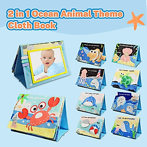 Baby Toys 0-6 Months, Tummy Time Mirror for Infant 0-3-6-12 Months Old, Newborn Sensory Gifts for Brain Montessori Development, Boys & Girls Toy, High Contrast Activity Crinkle Book w Safe Mirror