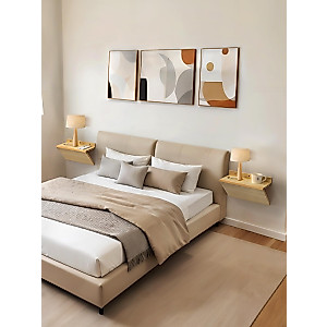 Sivapleso Floating Nightstand Set of 2, Natural Solid Wood Floating Bedside Tables Small Wall Mounted Nightstand Hanging for Bedroom