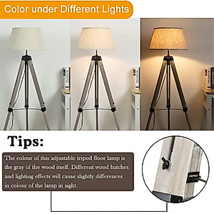 DINGLILIGHTING Led Tripod Floor Lamp Wood Mid Century Modern Reading Lamp,8W Rustic Standing Lamps Farmhouse for Living Room Bedroom Study Room and Office,Flaxen Lamp Shade with E26 Lamp Base