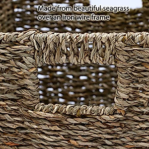 12.7" Foldable Seagrass Storage Basket with Iron Wire Frame by Trademark Innovations (Set of 4))