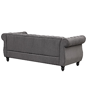 SZUBEE Living Room, 82" Modern Dutch Plush Sofa with Solid Wood Legs,Buttoned Tufted Backrest,Upholstered 3-Seater Couch for Apartment and Louge Area,Gray