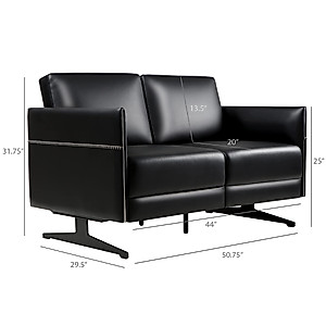 LUCKYERMORE Modern Faux Leather Loveseat Sofa Couch Black Waiting Room Chair,Lobby Chair Multi-Layered Sponge with Mattress Level Spring on Seat Support, Pillowed Back Cushions and Arms, 51" W