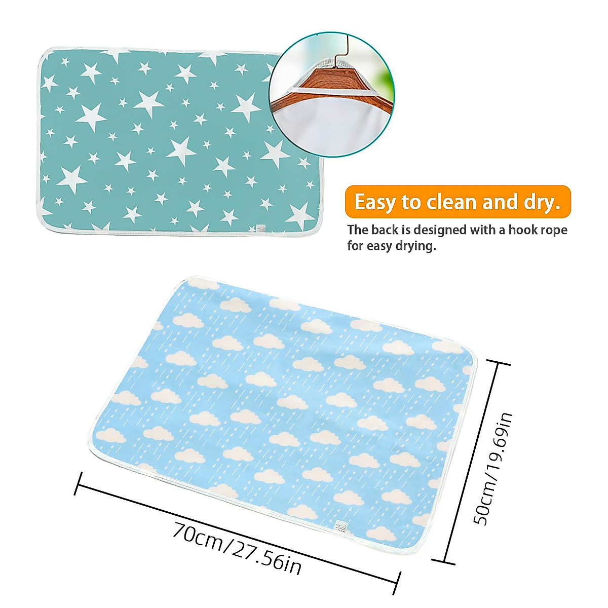 3 Pack Diaper Changing Pad, Maveek Portable Toddler Diaper Changing Pad Waterproof Baby Change Mats Premium Change Pad Liner Bed Pad Play Mat(Green&White&Blue)