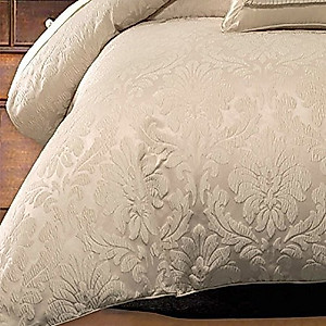 Royal Hotel Bedding Luxury 7PC Sara Jacquard Duvet Cover Set (Comforter Cover), Corner Ties with Duvet Cover and Button Closure, Full/Queen Size, Beige