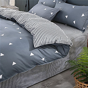 3 Pieces Duvet Cover Set Blue Gray with White Triangles - Ultra Soft and Easy Care Design Summer Bedding Duvet Cover Queen Size 90x90+ 2 Pillow Shams- 800 TC with Zipper Closure 4 Corner Ties