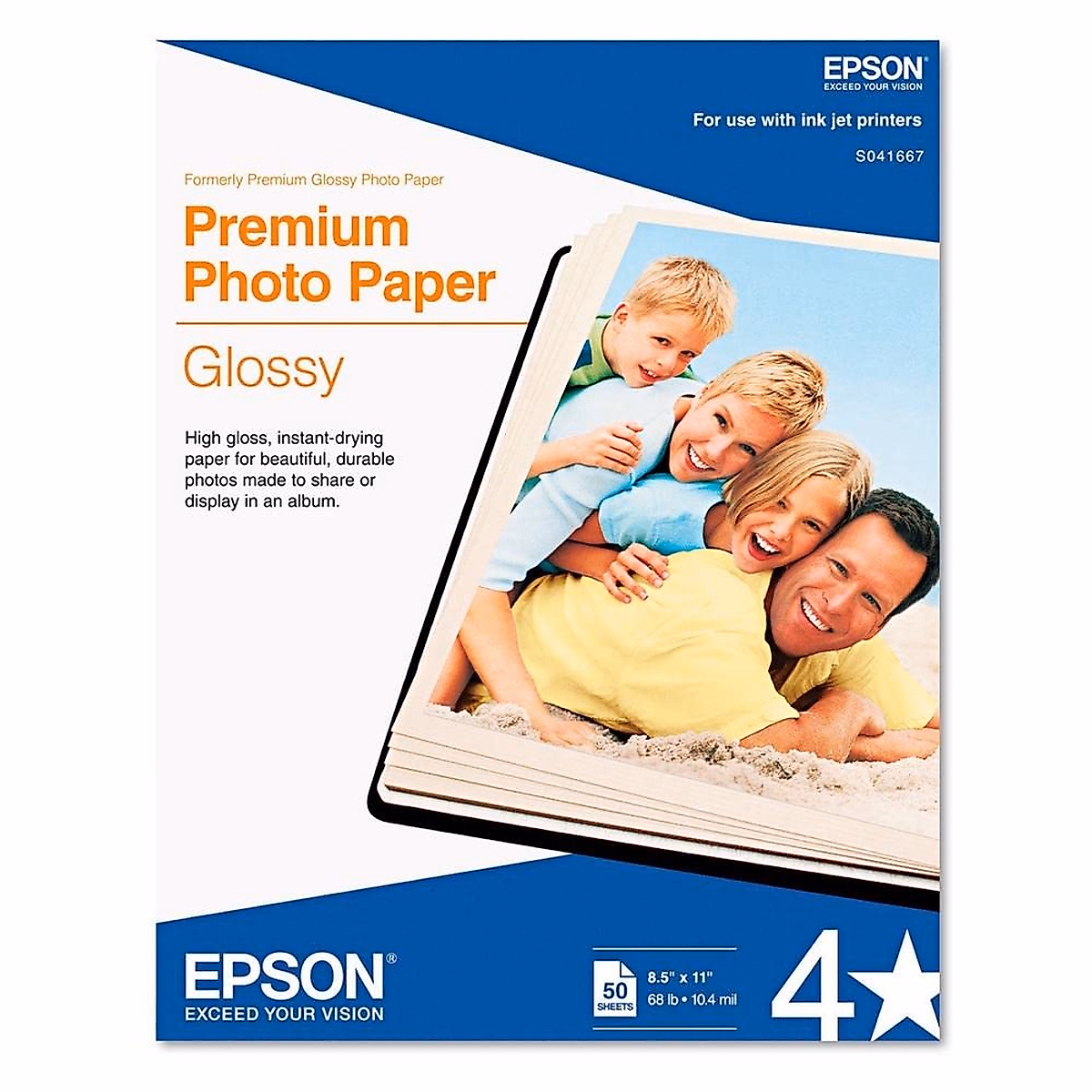 Epson Premium Photo Paper GLOSSY (8.5x11 Inches, 50 Sheets) (S041667),White